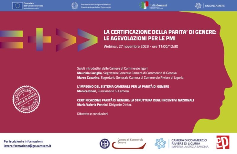 Webinar per accedere al bando certificazione parità di genere | CLP Centro Ligure per la ...